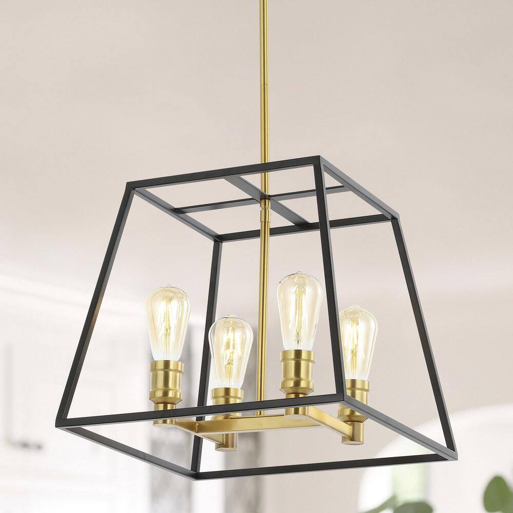 JONATHAN Y Lloyd 15 in. 4-Light Black/Brass Gold Farmhouse Industrial ...