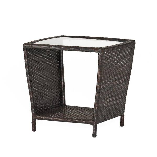 Trenton Brown Wicker Outdoor Side Table with Glass Top-Modern ...