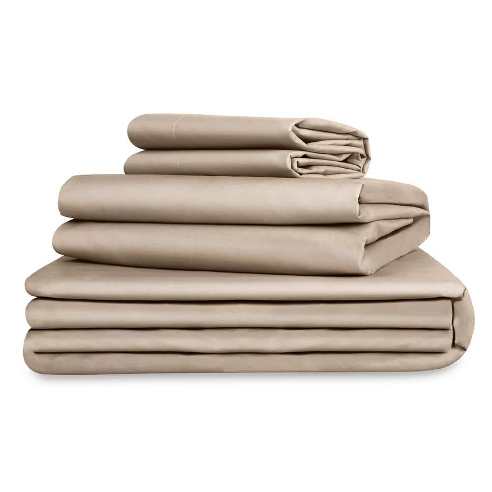 Delara 7-Piece Natural Sateen Sheet Bundle Set 100% Organic Cotton King ...