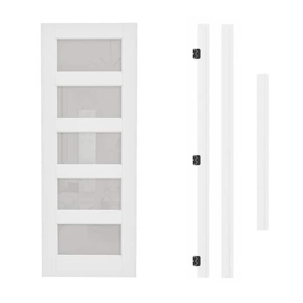 ARK DESIGN 32 in. x 80 in. 3-Lite Frosted Glass Right White Solid Core ...