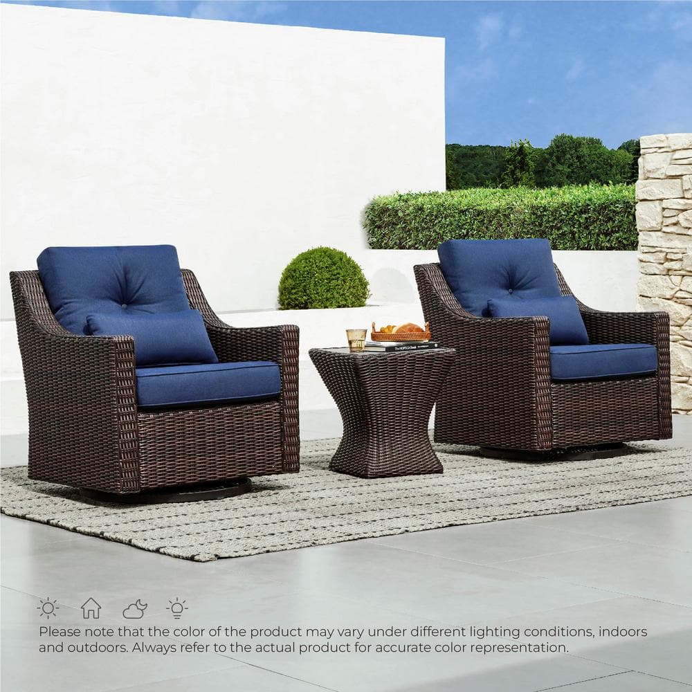 Spruce & Spring Thaddeus 3 Pieces Brown Fabric Rocking Wicker Swivel ...