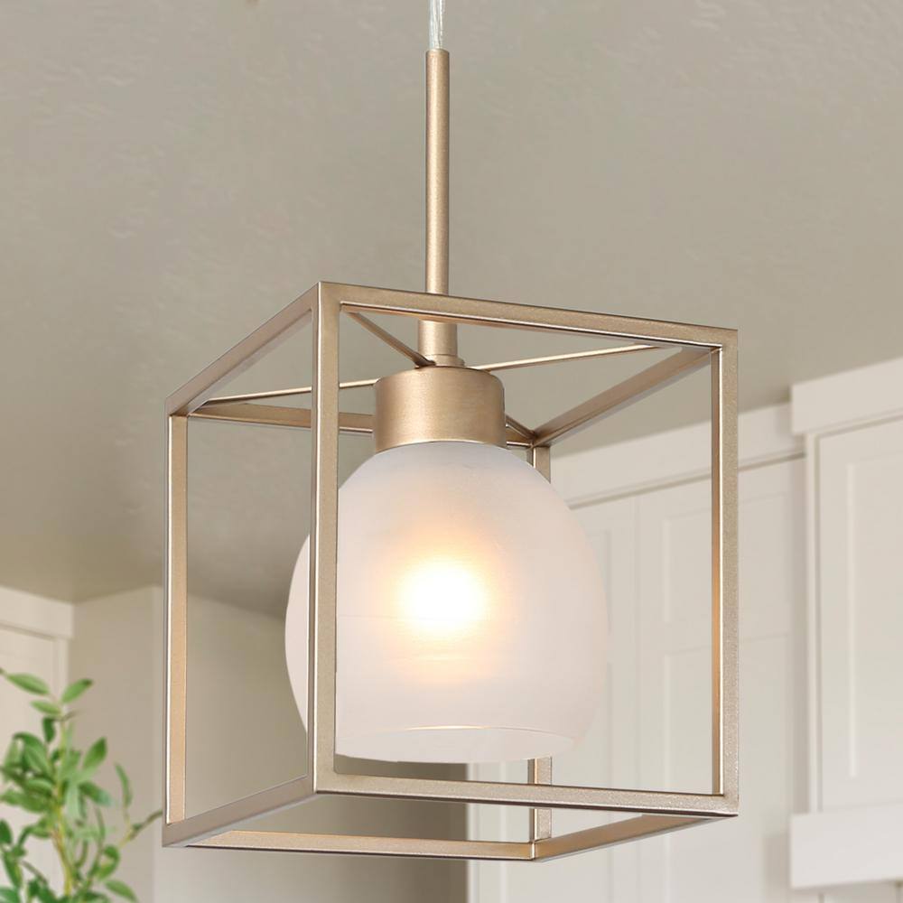 Uolfin Modern Lantern Island Pendant Light Eicy 1-Light Gold Cage ...