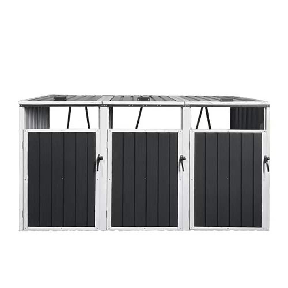 88 in. W x 33 in. D x 48 in. H Grey Metal Trash Can Storage for Garbage ...