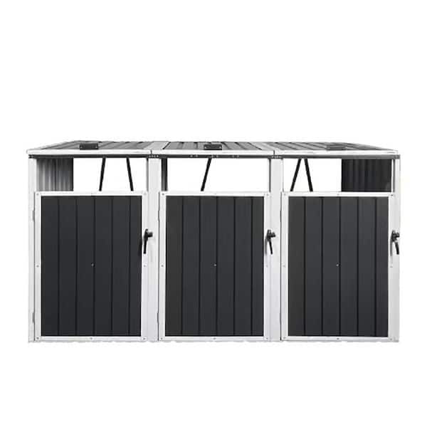 88 in. W x 33 in. D x 48 in. H Grey Metal Trash Can Storage for Garbage ...