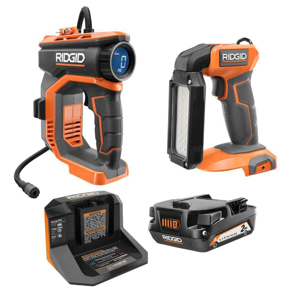 RIDGID 18V Cordless Digital Inflator Kit with 2.0 Ah Battery and ...