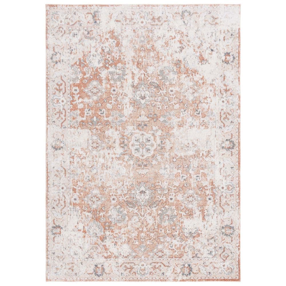 SAFAVIEH Baltimore 5 ft. x 8 ft. Ivory/Rust Machine Washable Border ...