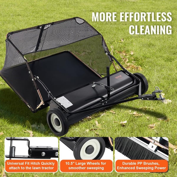 VEVOR 42 in. Lawn Sweeper Tow Behind, 12 Cu. Ft. Large Pull Behind ...