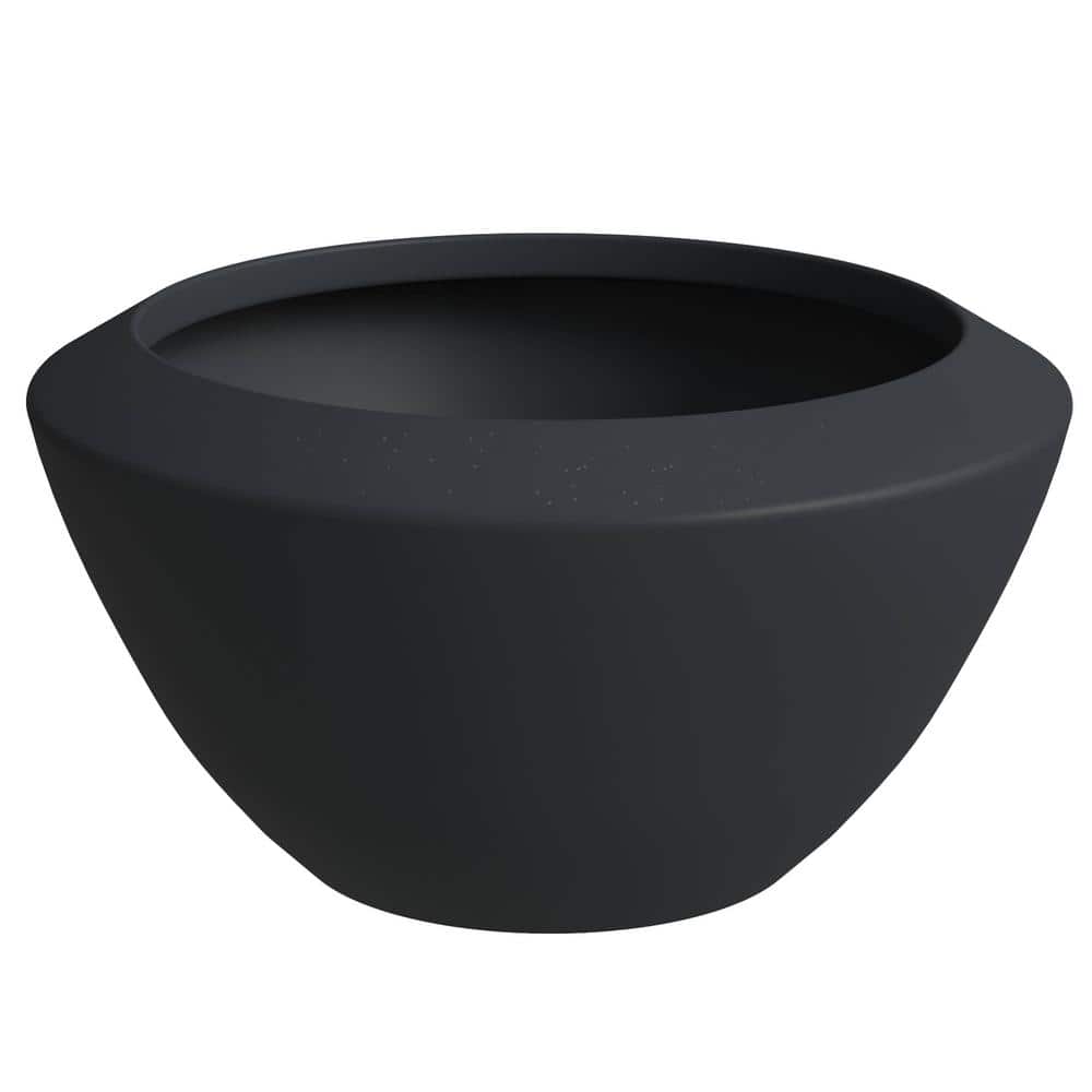Leisuremod Vessel 15 in. Wide Modern Black Fiberstone and MGO Clay ...