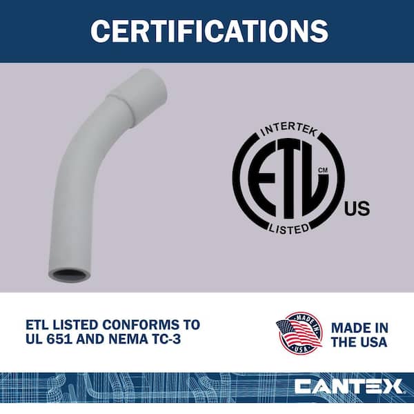 Cantex 3 in. x 45° Bell End Schedule 40-Standard Radius PVC Elbow ...