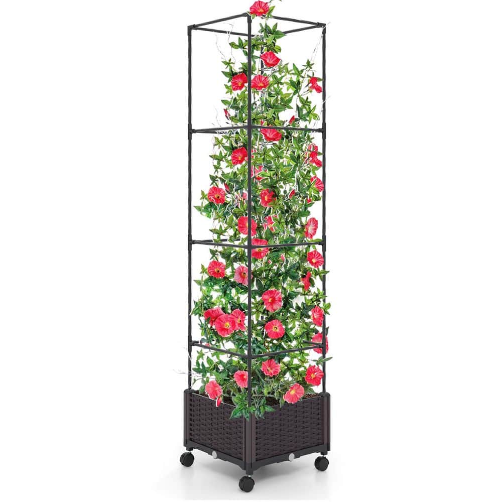 WELLFOR 67 in. H x 16 in. W Galvanized Steel Trellis with Planter Box ...