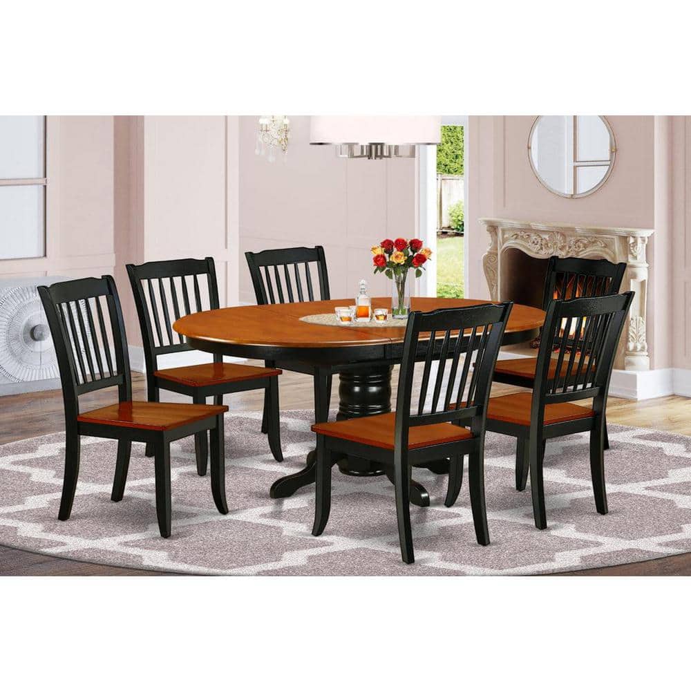 East West Furniture 7-Piece Oval Black and Cherry Finish Solid Wood Top ...