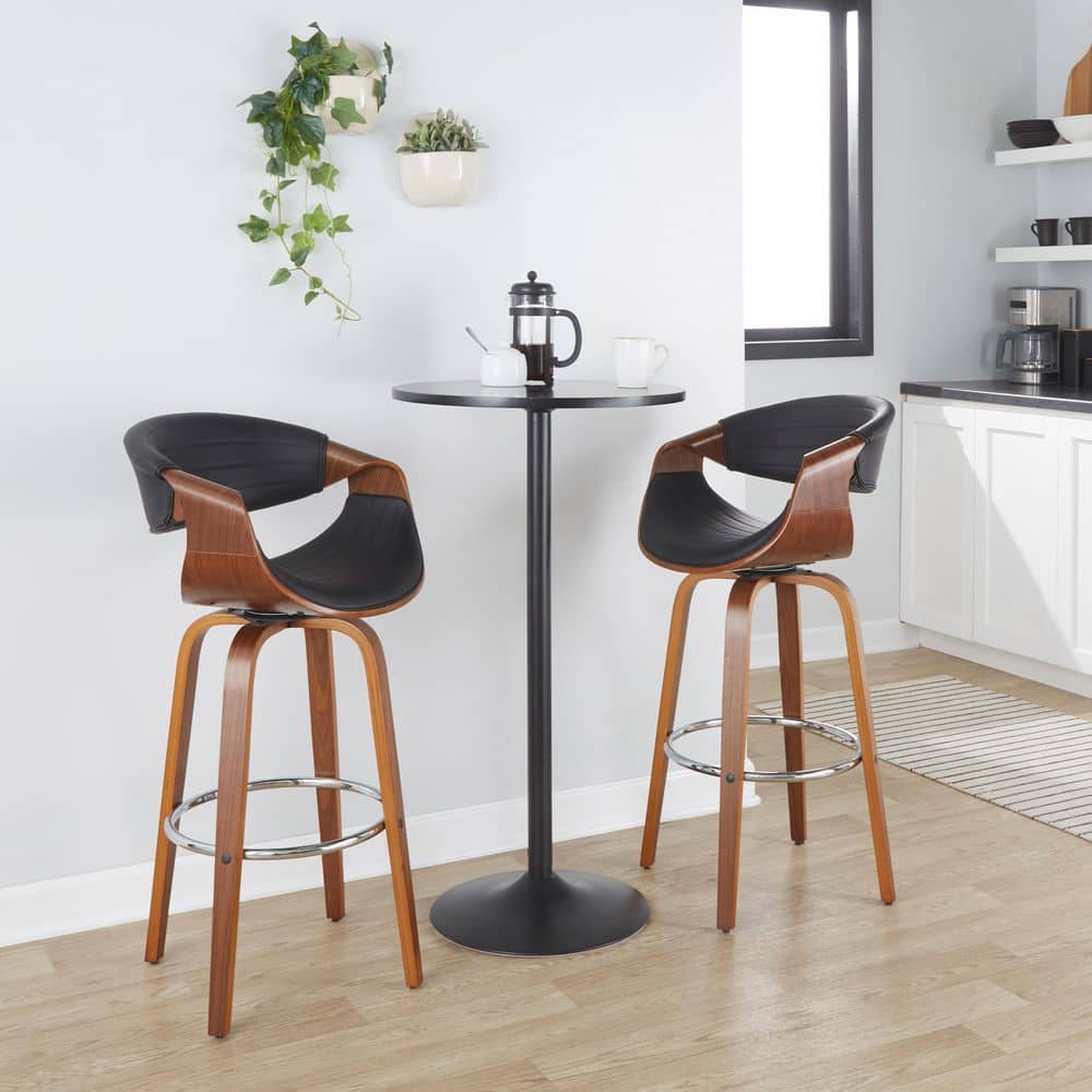 Lumisource Symphony 30 in. Walnut Wood and Black Faux Leather Fixed ...