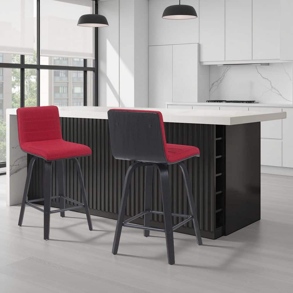 Armen Living Vienna 35.5 in. H Red / Black Square Back Wood Bar Stool ...