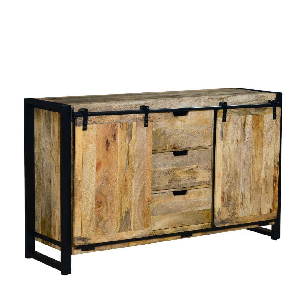 THE URBAN PORT Brown and Black Wooden Sideboard with Barn Style 2 ...