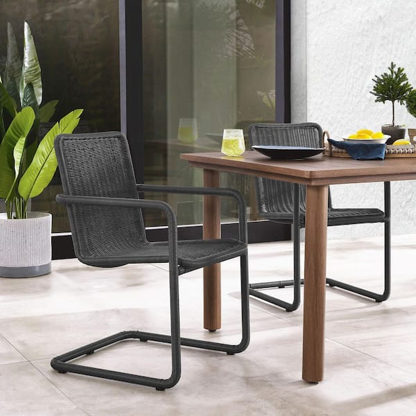 MODWAY Abacus Outdoor Patio Wicker Dining Chairs (Set of 2) in Slate ...