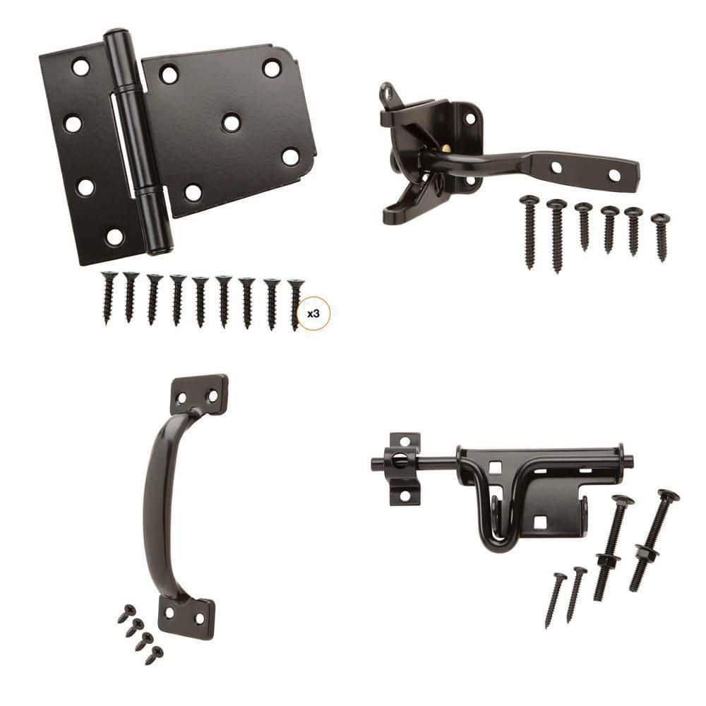 Everbilt 3-1/2 in. Black Tee Hinge (3-Count), Black Gate Latch, 5-3/4 ...