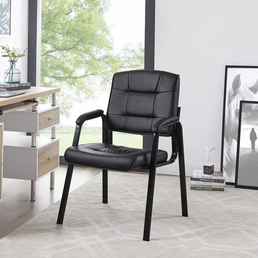 HOMESTOCK Set of 8 Black Office Guest Chairs, Upholstered Leather ...