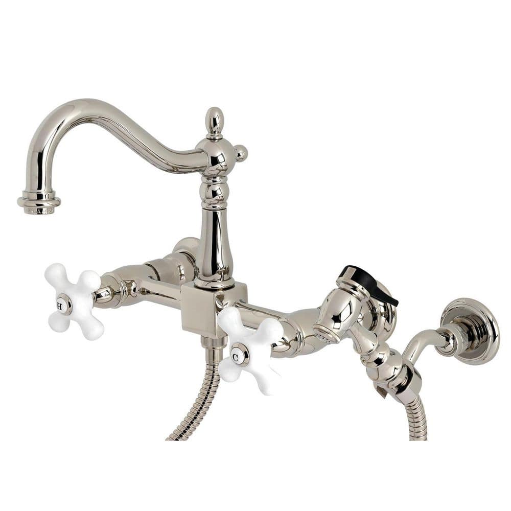 Kingston Brass Heritage 2-Handle Wall Mount Kitchen Faucets with Brass ...