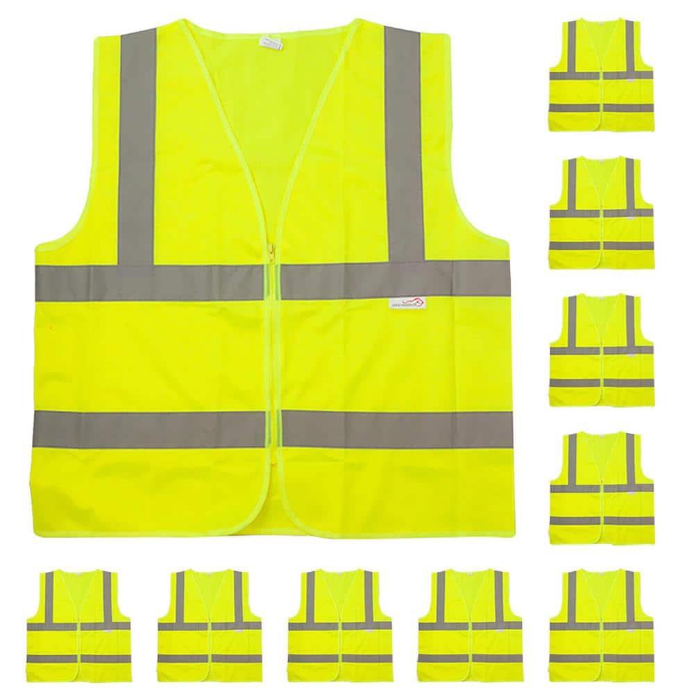 BISON LIFE Yellow, Reflective Safety Vest, Zipper Closure, Large, 10 ...