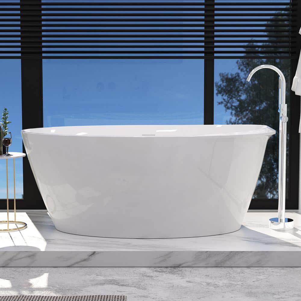 Reviews for Mokleba 59 in. Modern Acrylic Oval Freestanding Shaped ...