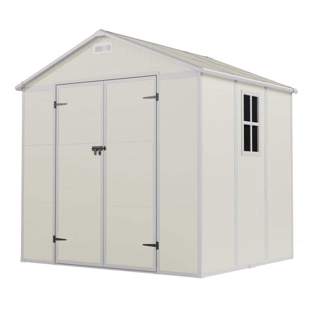 ELPOSUN 8 ft. W x 6 ft. D Beige Durable Outdoor Resin Plastic Storage ...