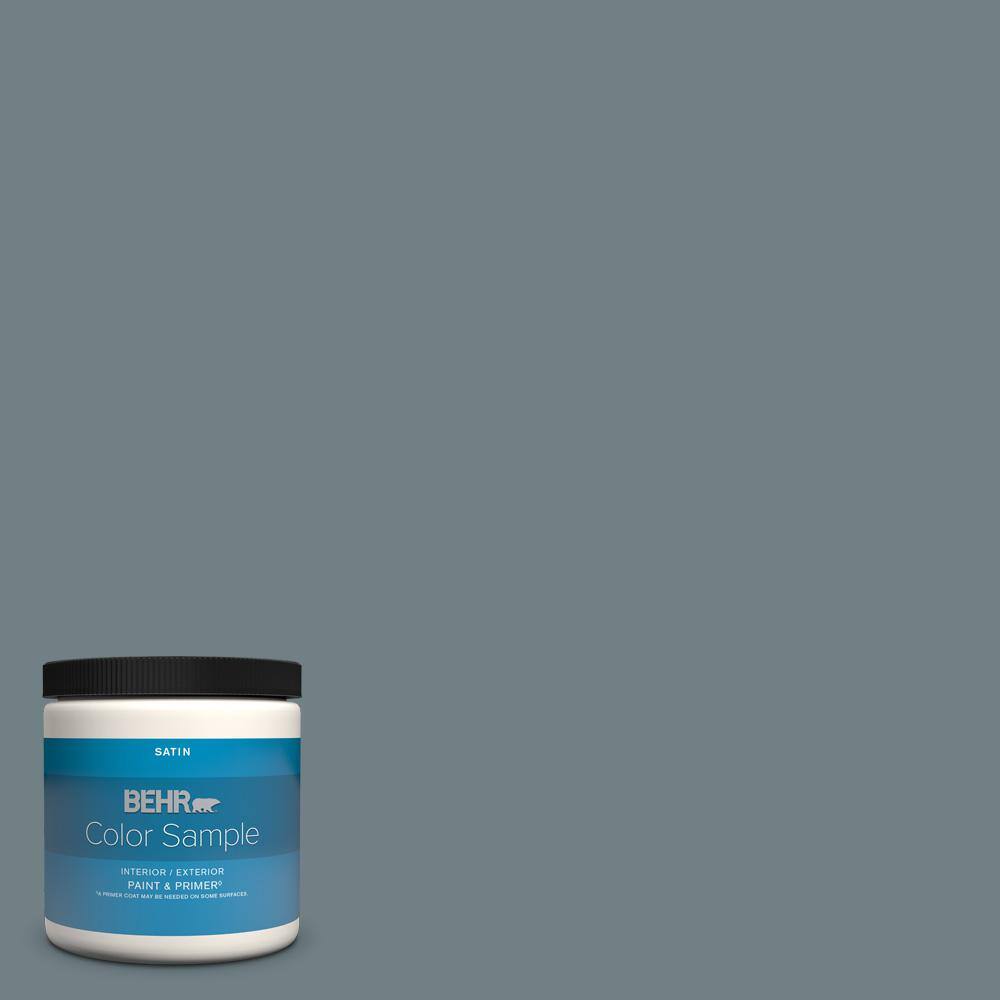 BEHR PREMIUM PLUS 8 oz. #BXC-48 Courtyard Blue Satin Enamel Interior ...