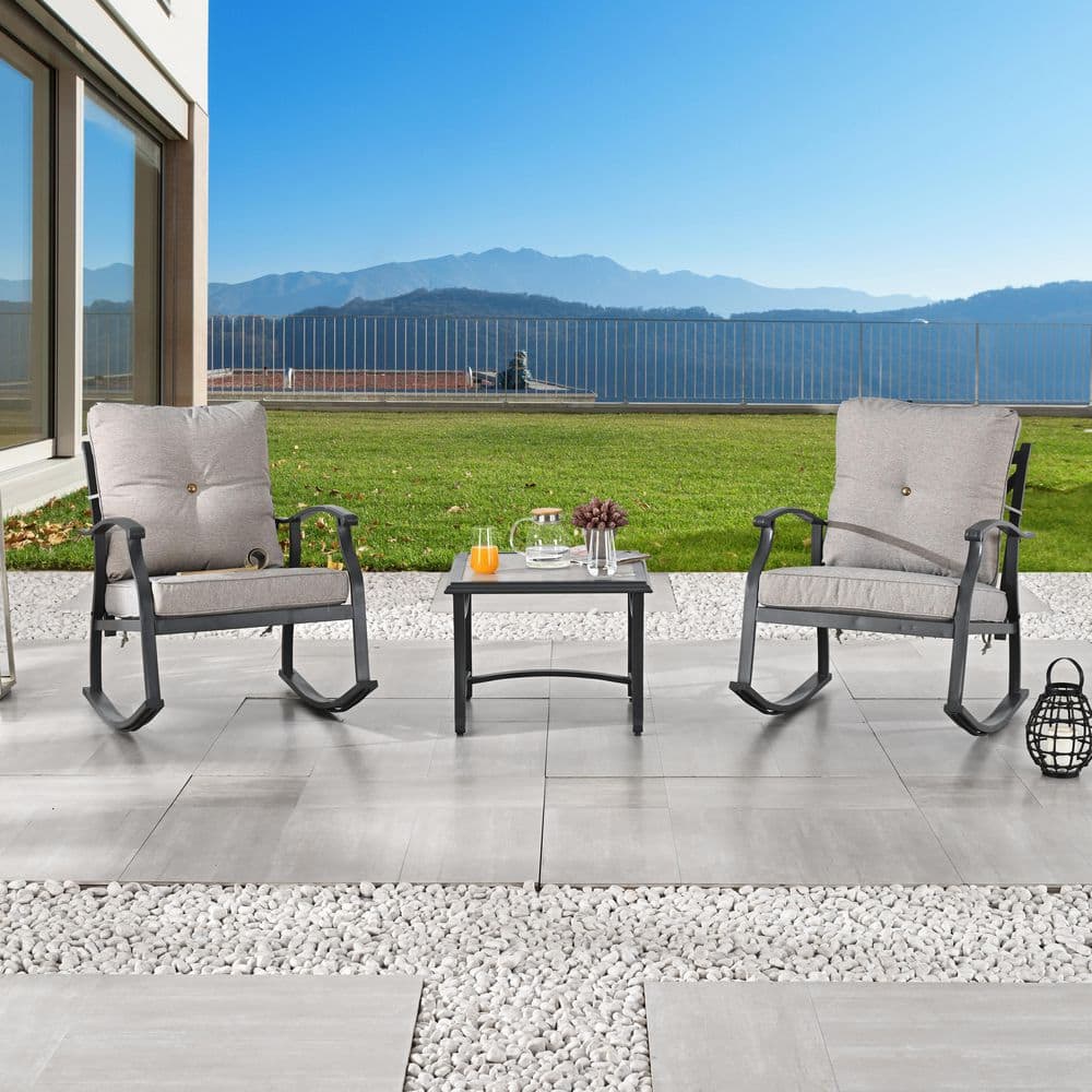 TOP HOME SPACE 3-Piece Metal Patio Conversation Set with Light Gray ...