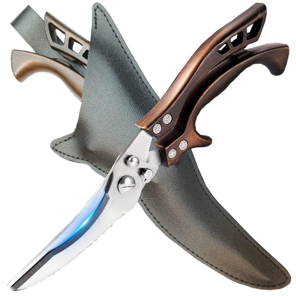 Wudkey Heavy Duty Bronzed Kitchen Shears with Leather Sheath Kitchen ...