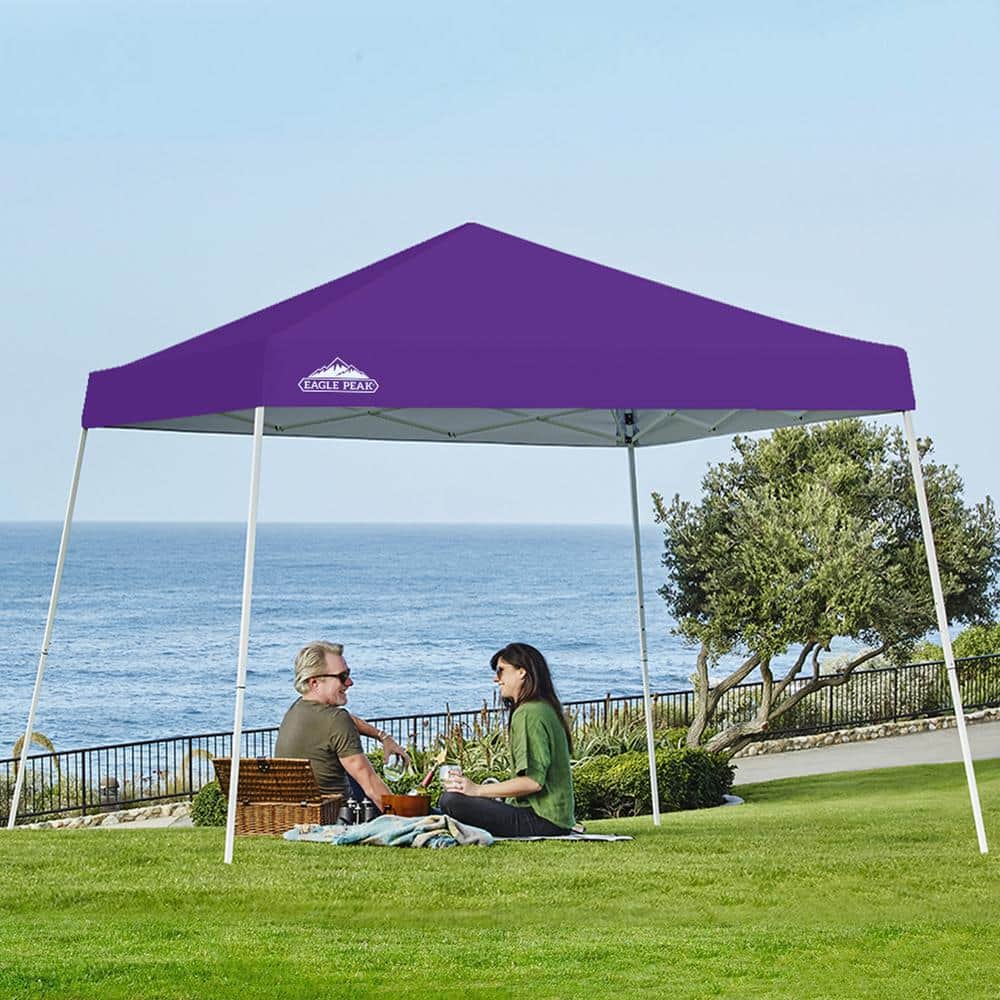 EAGLE PEAK 10 ft. W x 10 ft. D Slant Leg Pop-Up Canopy Tent E64EP-PUR ...