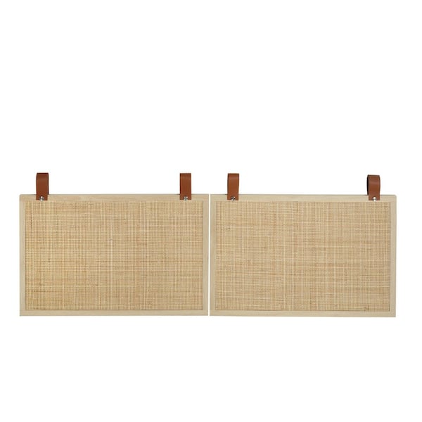 Angel Sar Natural Queen Headboard Wood Rattan Panel, Wall Mounted ...