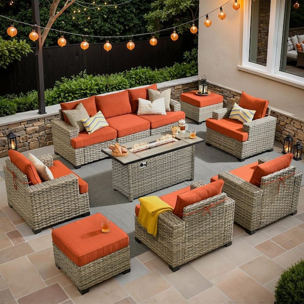 XIZZI Hilarious 10 Pieces Wicker Outdoor Patio 54. in Rectangular Fire ...