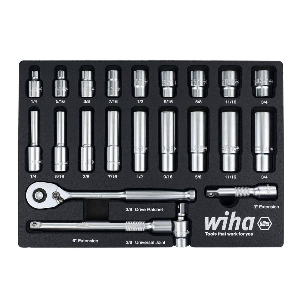 Wiha 3/8 in. Deep Socket Tray Set - SAE (22-Piece) Drive Professional ...