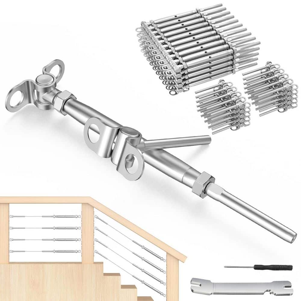 KIWDZFU 10 in. H x 1/8 in. W T316 Silver Metal Cable Railing Kit, Swage ...