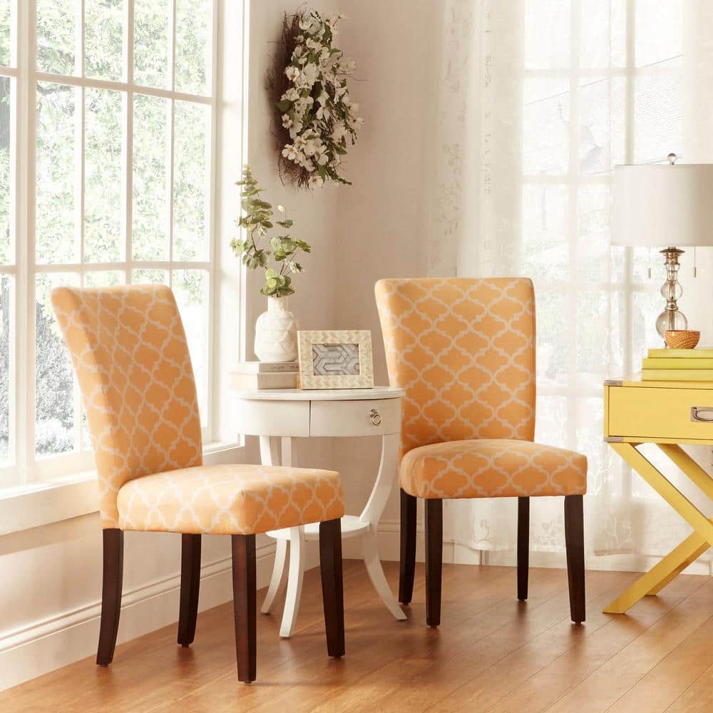 HomeSullivan Espresso Banana Yellow Pattern Fabric Parson Chair (Set of ...