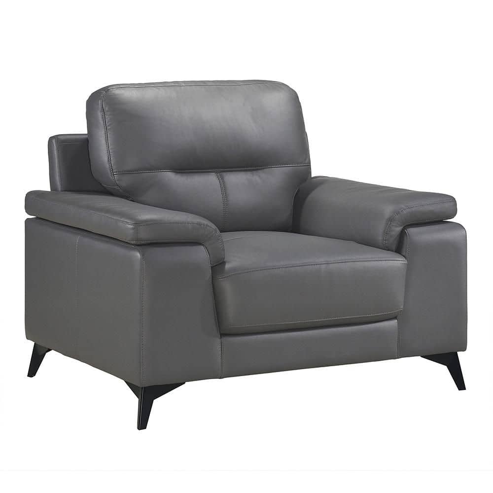 Lazzara Argonne Dark Gray Leather Arm Chair 9514DGY-1 - The Home Depot