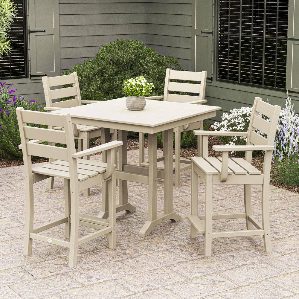 POLYWOOD Grant Park Sand 5-Piece HDPE Plastic Side Chair Farmhouse ...