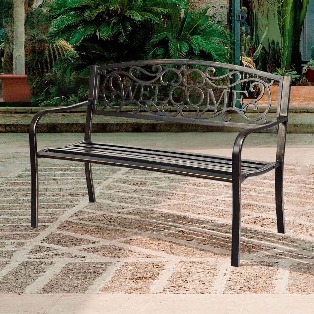 FORCLOVER 50 in. Metal Outdoor Bench with Elegant Bronze Finish HYM-0411CP - The Home Depot