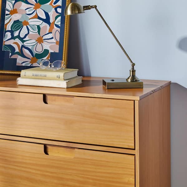 Walker Edison Furniture Company Sloane Mid Century Modern Caramel 6 Drawer 52 in. Solid Wood Dresser HD9998 The Home Depot