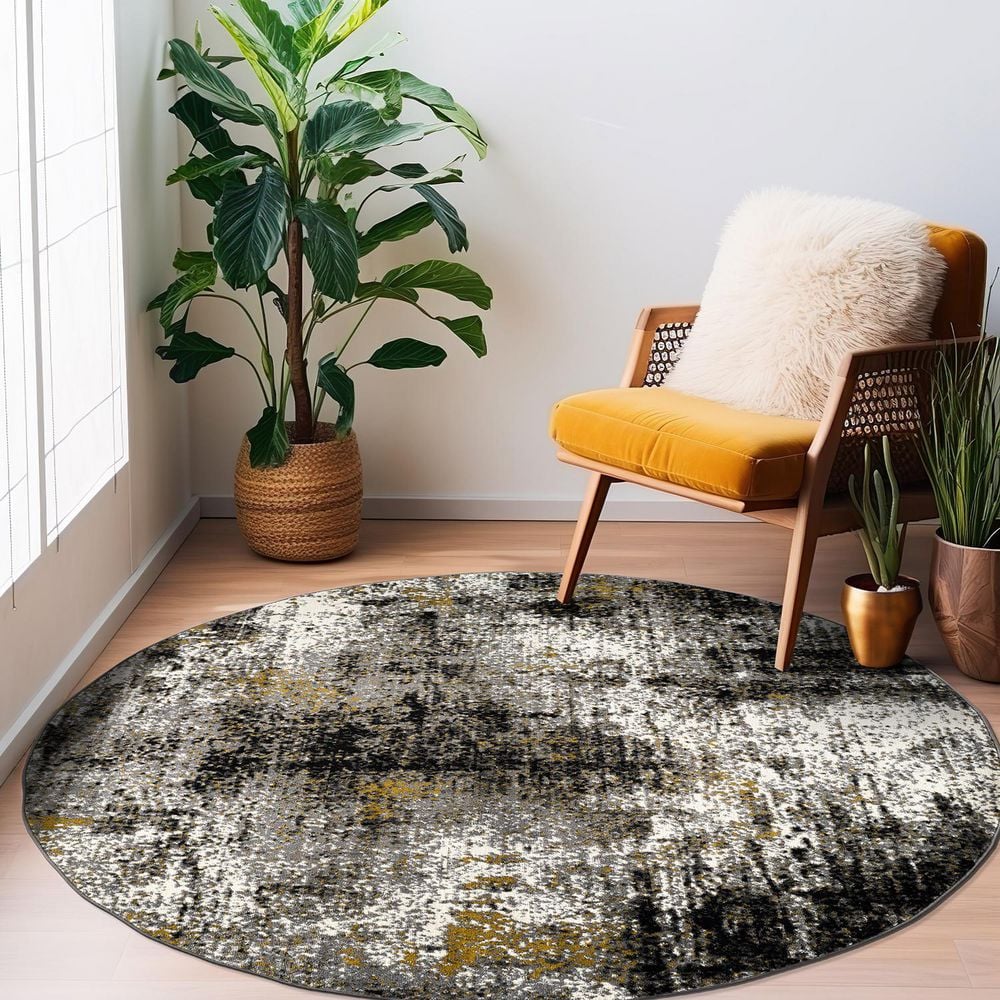 World Rug Gallery Adare Contemporary Abstract Yellow 8 ft. ROUND Area ...
