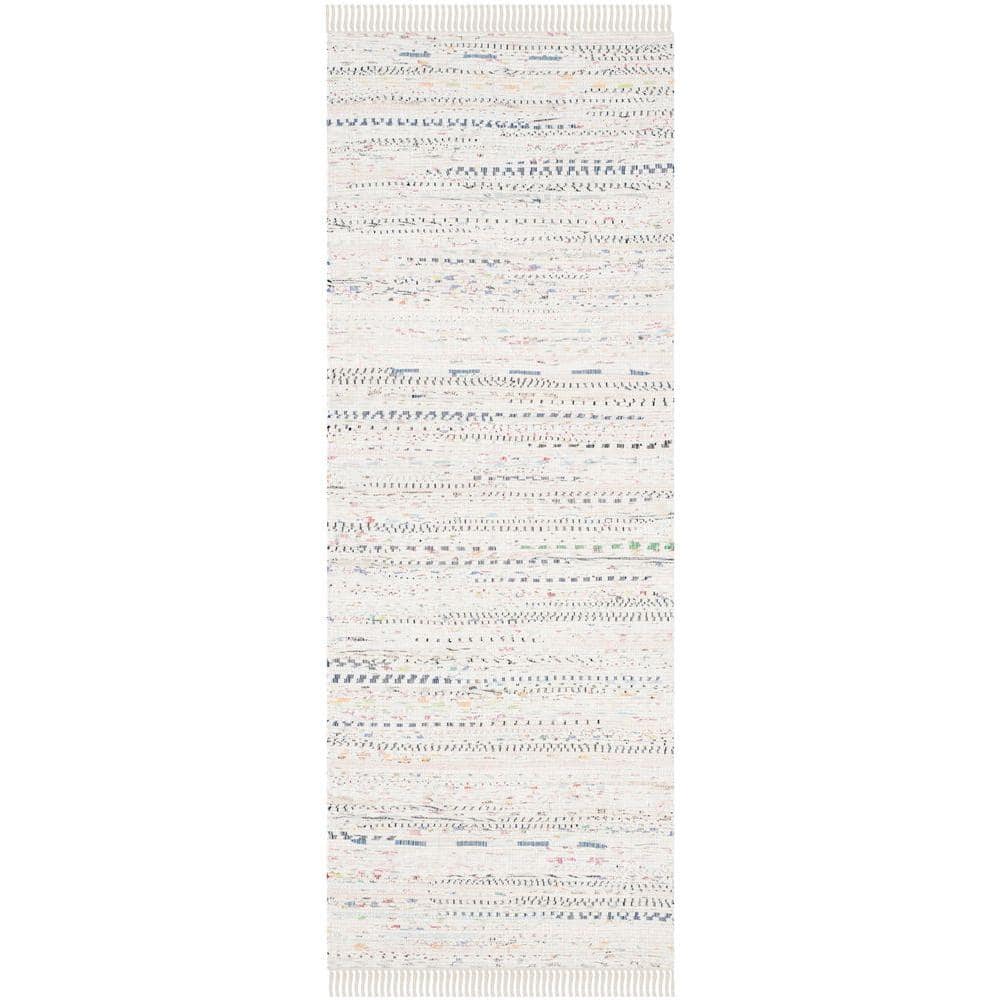 SAFAVIEH Rag Rug Ivory/Multi 2 ft. x 7 ft. Gradient Striped Runner Rug ...