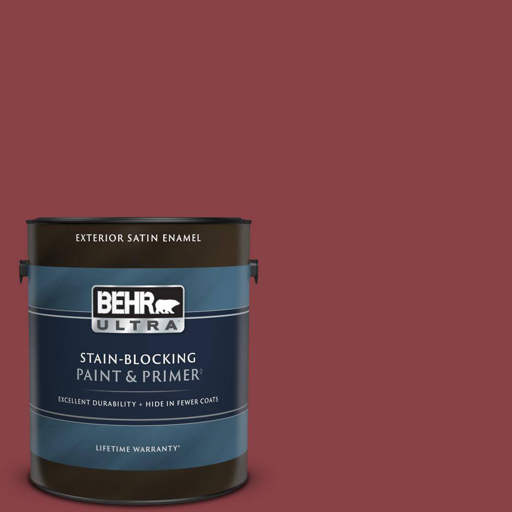 BEHR ULTRA 1 gal. #BIC-34 Winning Red Satin Enamel Exterior Paint ...