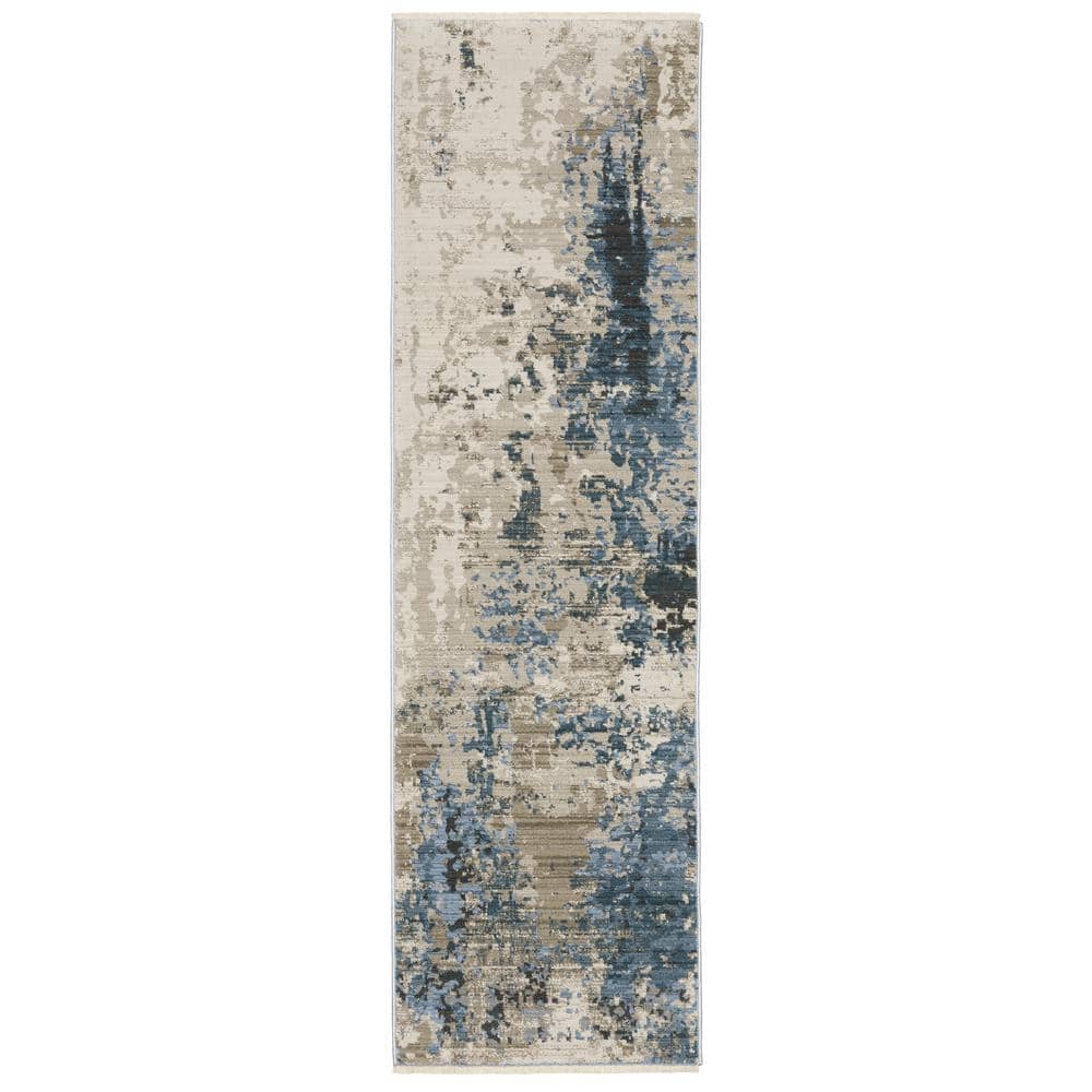 AVERLEY HOME Brooker Blue/Beige 2 ft. x 8 ft. Distressed Abstract ...