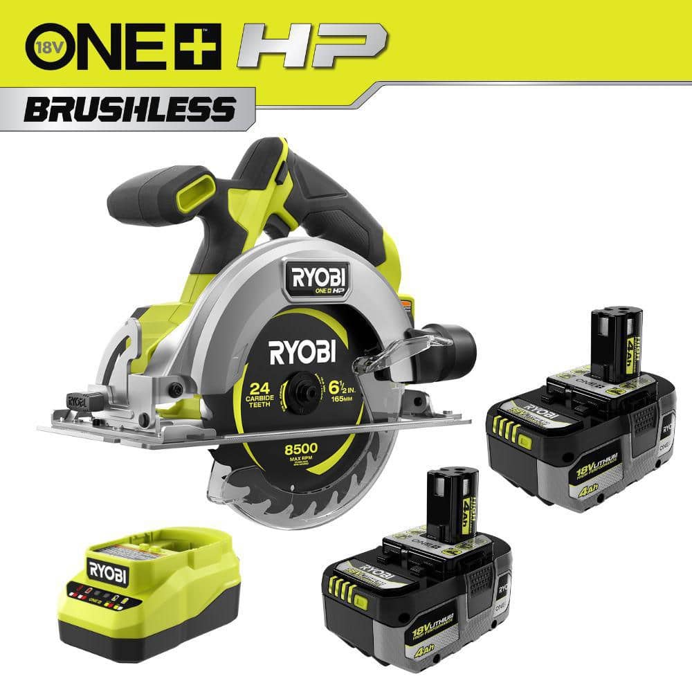 RYOBI ONE+ HP 18V Brushless Cordless Compact 6-1/2 in. Circular Saw Kit ...