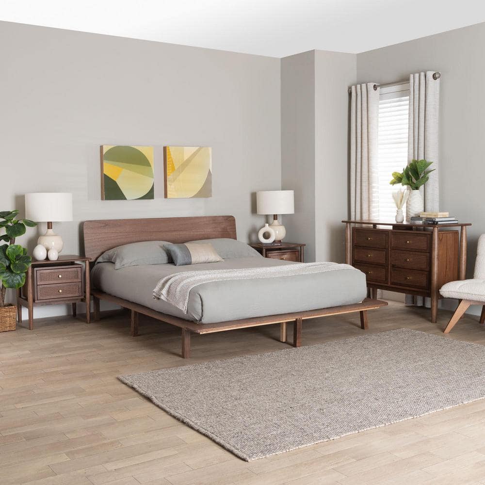 Baxton Studio Alyssa 4-Piece Walnut Brown Wood Queen Bedroom Set ...