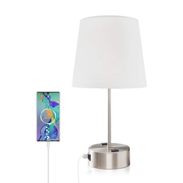 Cedar Hill 19 in. White Touch Table Lamp with USB Port and AC Outlets ...