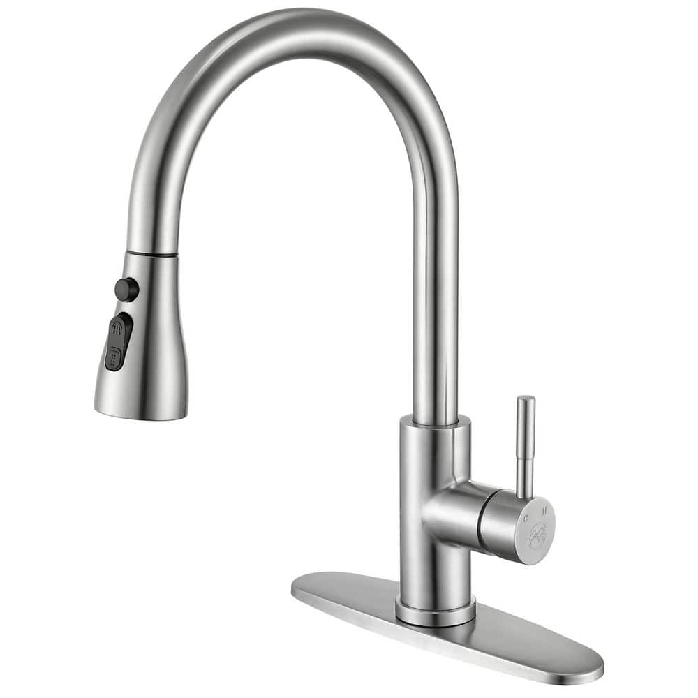 Single Handle Pull Down Sprayer Kitchen Faucet High Arc Stainless Steel ...