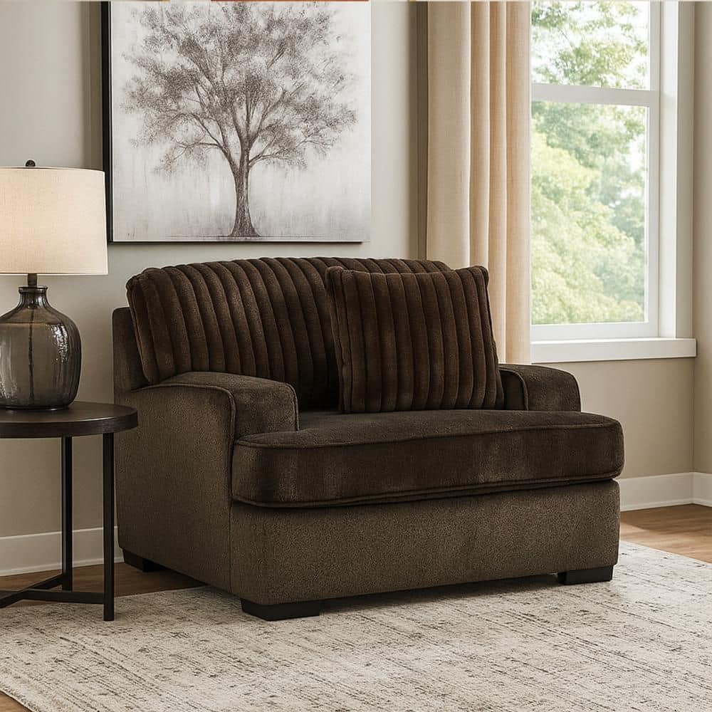 Benjara Ayle Chocolate Brown and Black Polyester Arm Chair with Loose ...