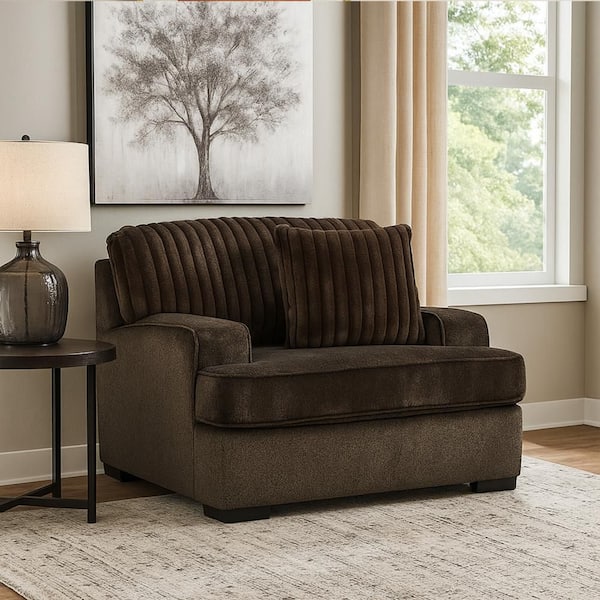 Benjara Ayle Chocolate Brown and Black Polyester Arm Chair with Loose ...
