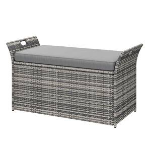 80 Gal. Grey Resin Outdoor Storage Bench Lockable for Patio Furniture ...