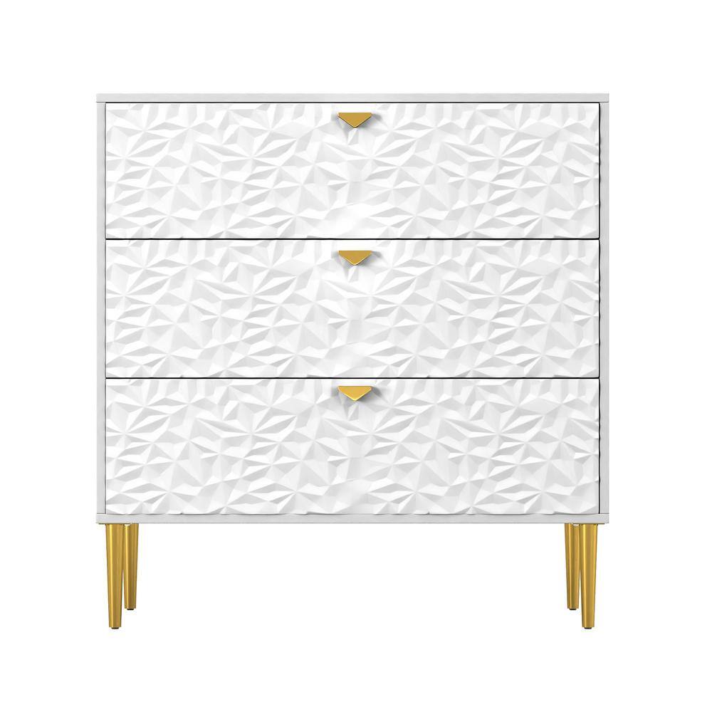 Kahomvis Modern White 3 Drawer 32 in. Wood Nightstand WFLK-52-14WH ...